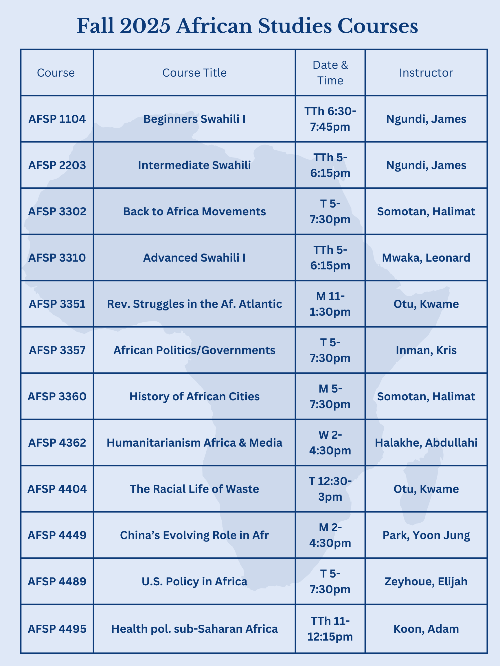 AfSP Fall 2025 Courses | African Studies Program | Georgetown University